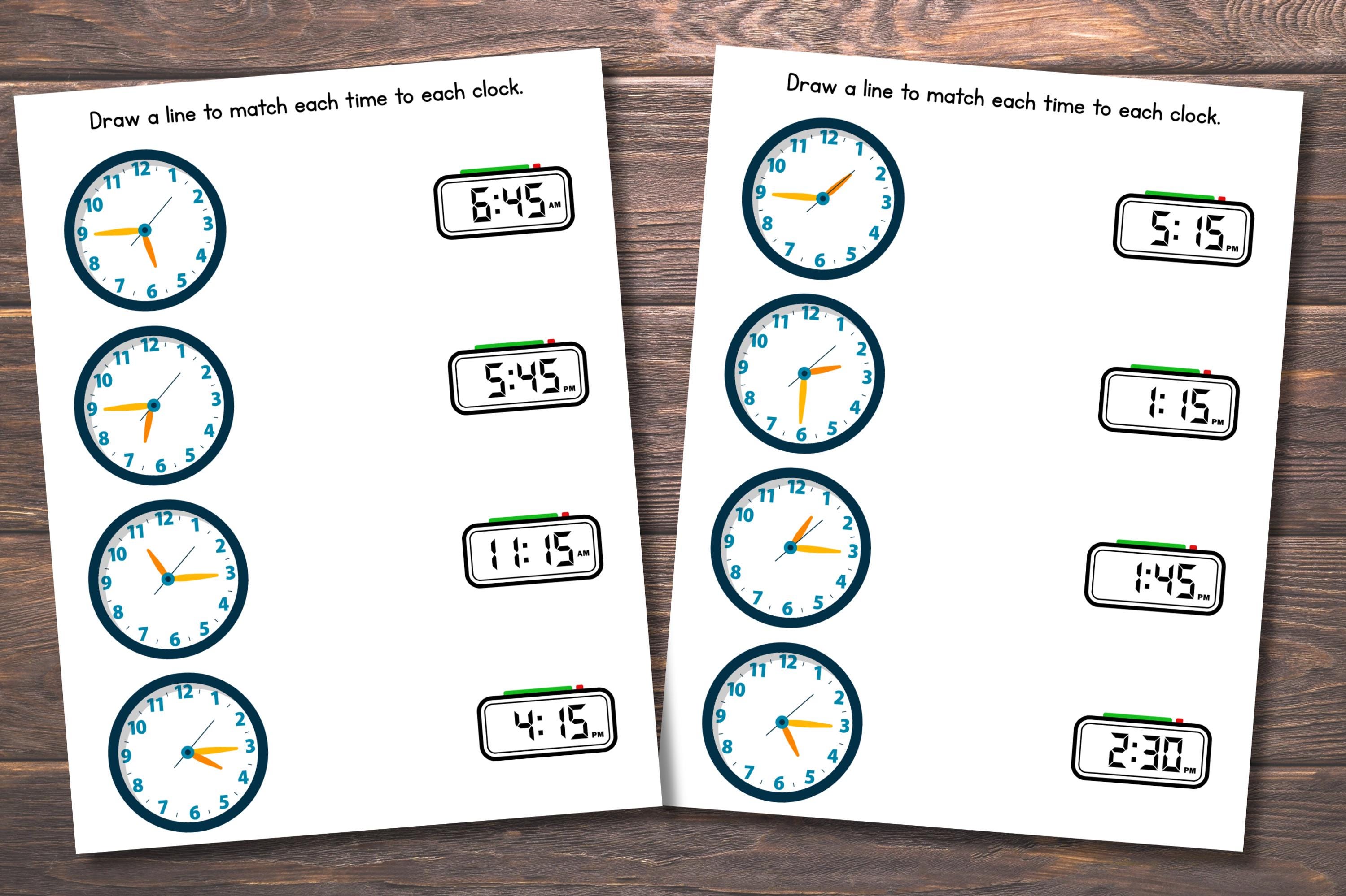 50 Telling Time to the Hour Worksheet, Kindergarten, First Grade ...
