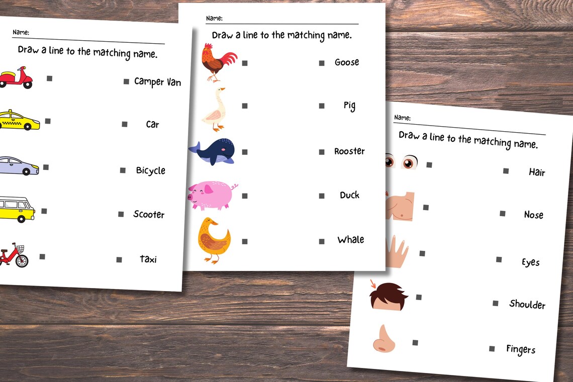 Printable Matching Names Worksheets, Match the Name, Kindergarten ...