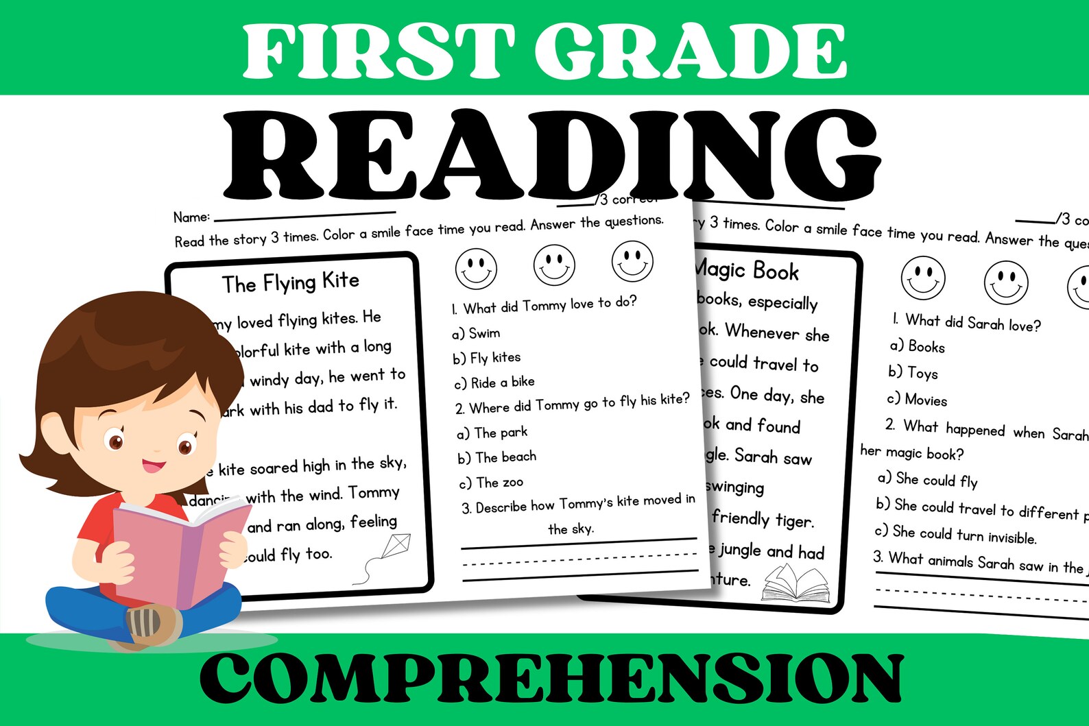 First Grade Reading Comprehension Worksheets Decodable Stories With ...