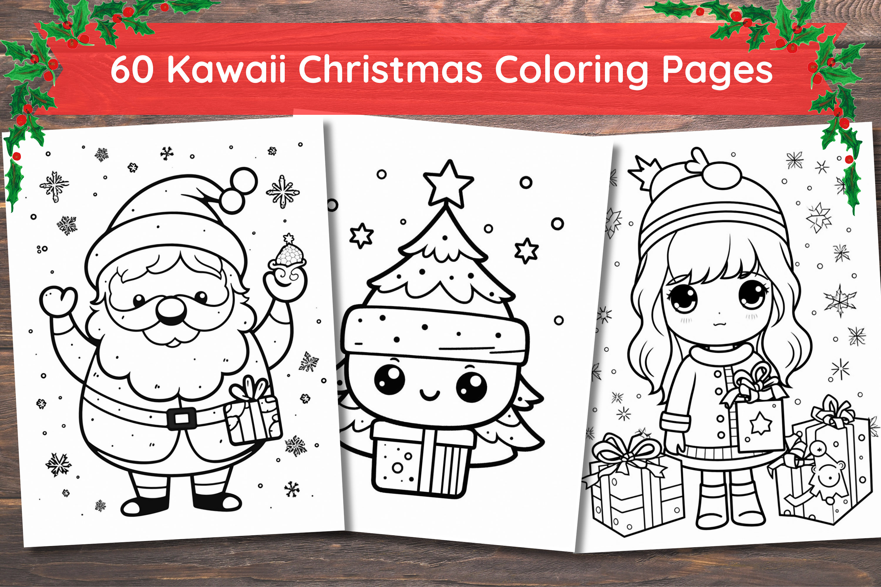 Kawaii Christmas Coloring Pages 60 Pages Cute Coloring - Etsy
