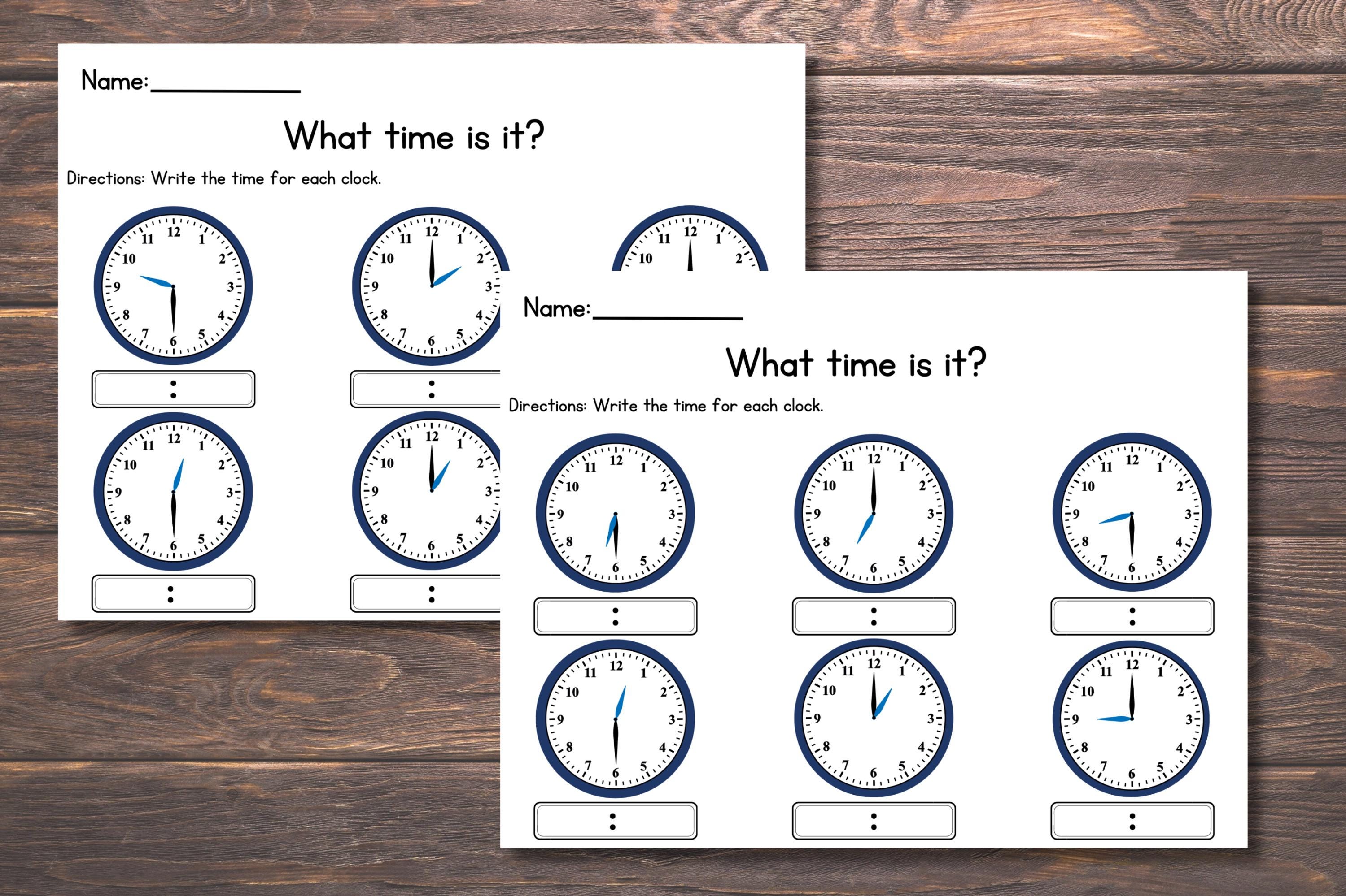 50 Telling Time to the Hour Worksheet, Kindergarten, First Grade ...