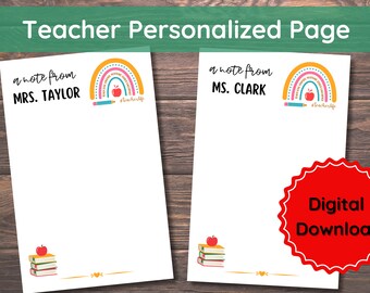 Teacher Note Pad Personalized, Colorful Custom School Stationery, Cute ...