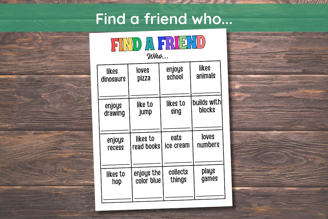 Find Someone Who for Kids, Find a Friend Game, Ice Breaker Games, Get ...