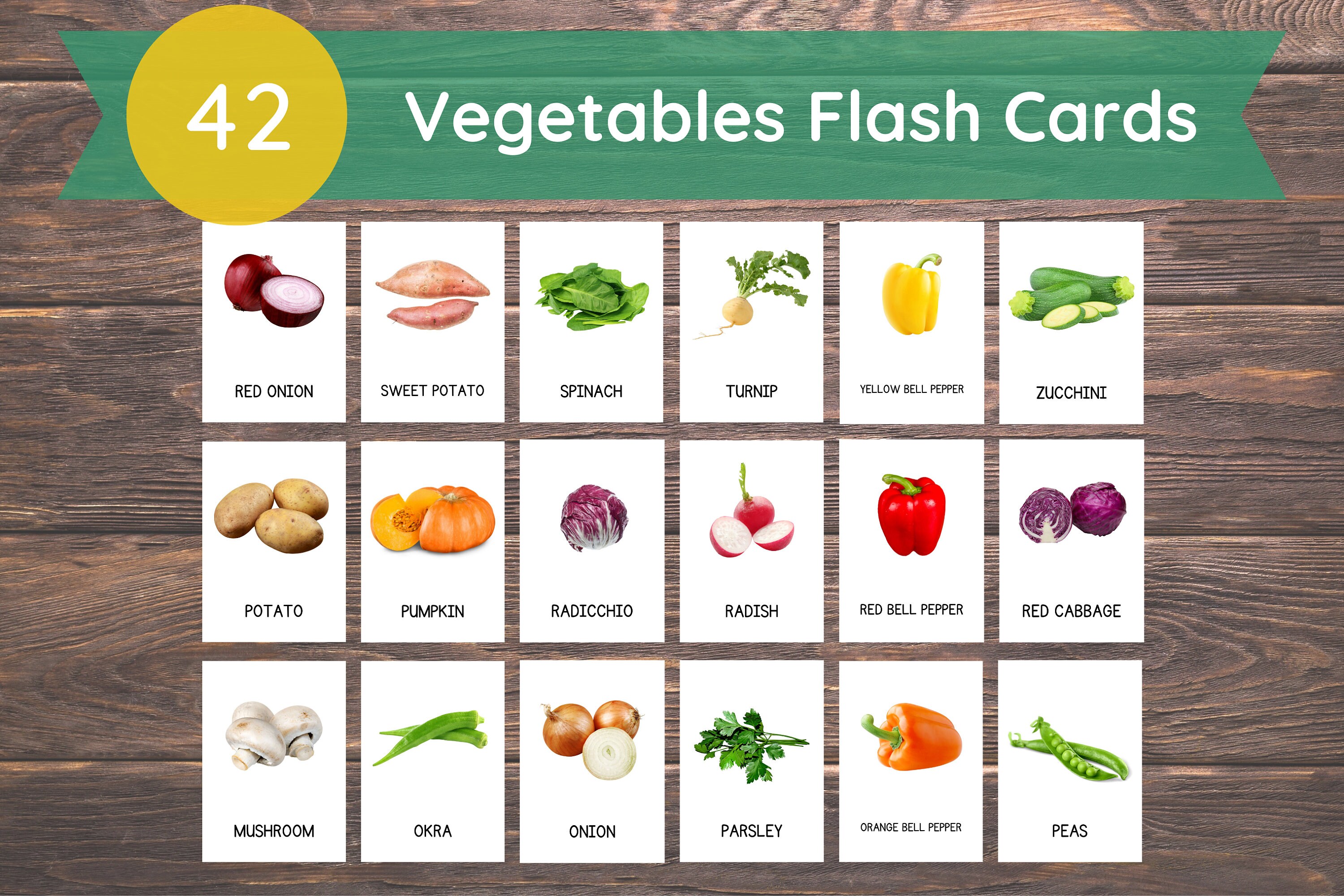 42 Vegetables Cards, Vegetables Flashcards, Montessori Flashcards ...