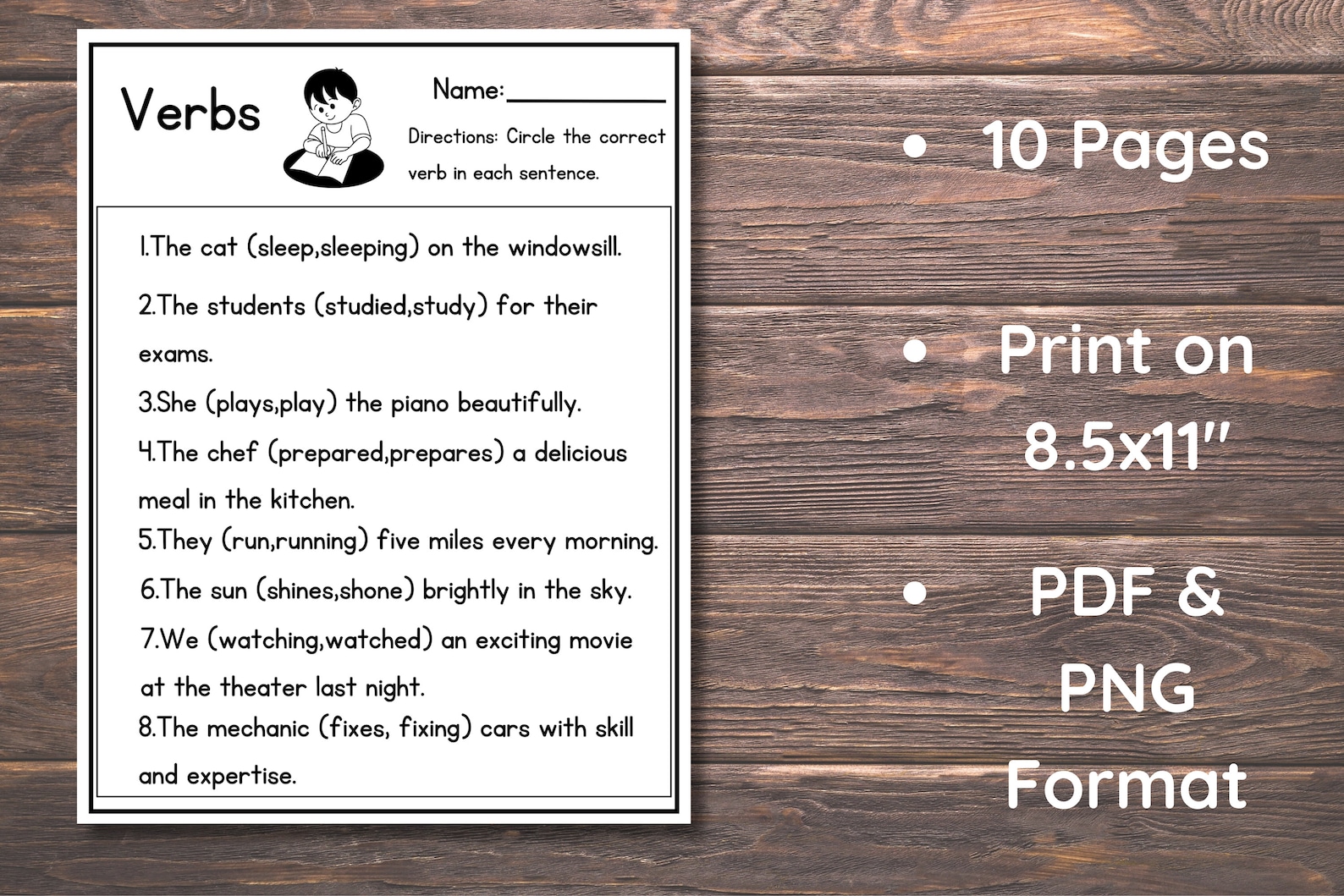 10 Printable Choose the Correct Verb Worksheets. 1st-2nd Grade - Etsy