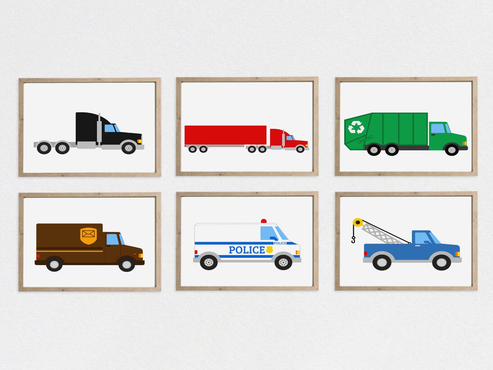 Vehicle Print Set of 12 Transportation Construction Boy Vehicle Nursery ...