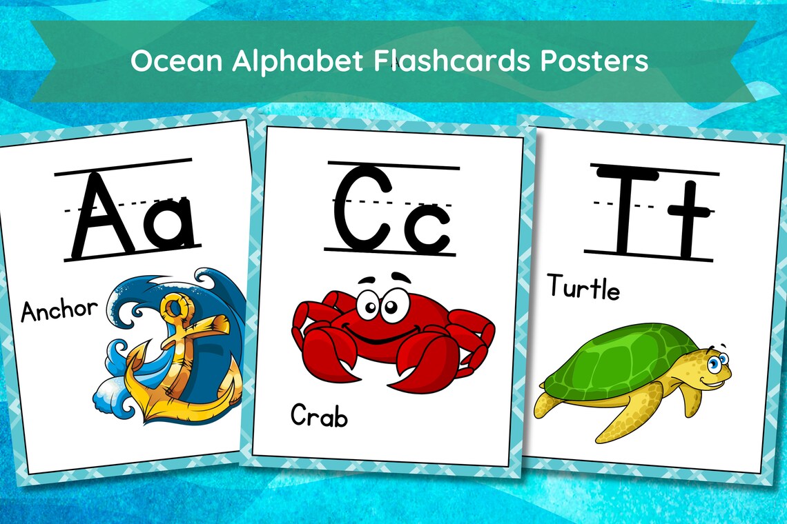 Printable Ocean Theme Alphabet Posters ABC Letters Classroom - Etsy