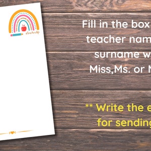 Teacher Rainbow Note Page Personalized, Colorful Custom School ...