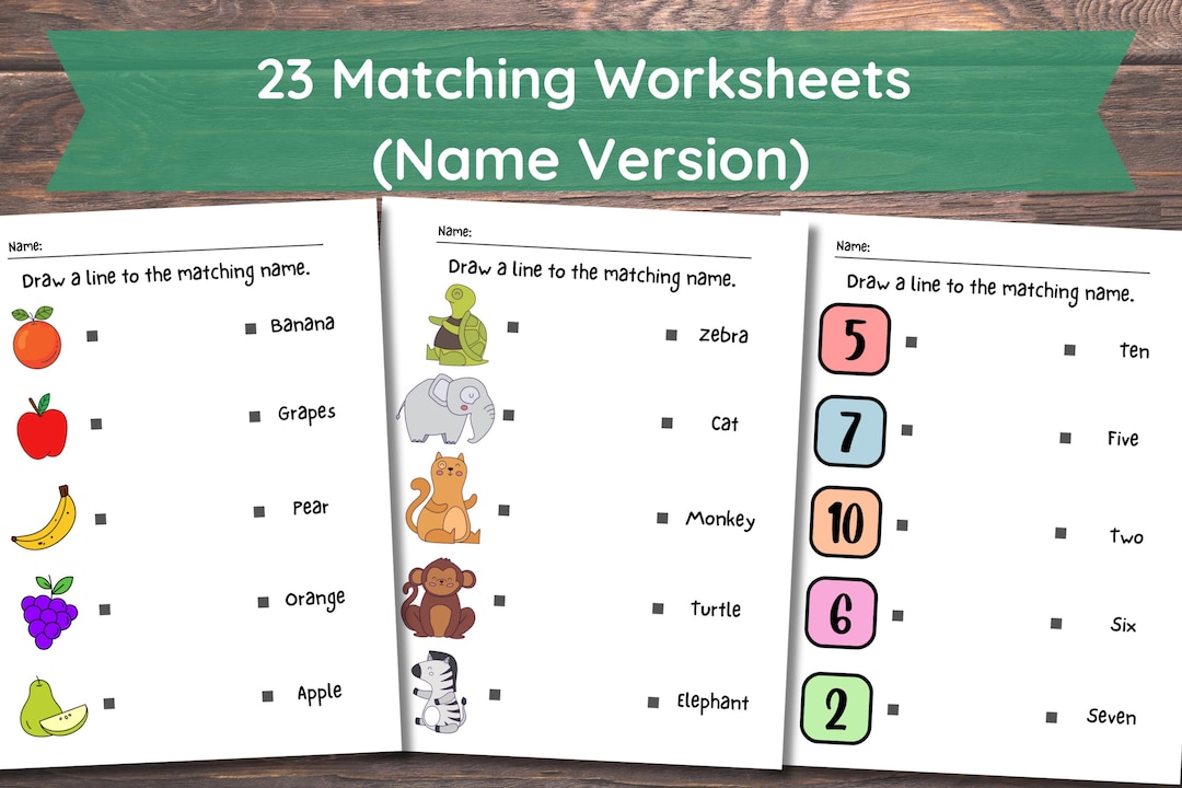 Printable Matching Names Worksheets, Match the Name, Kindergarten ...