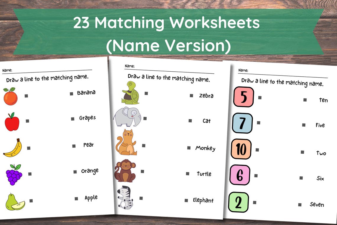 Printable Matching Names Worksheets, Match the Name, Kindergarten ...