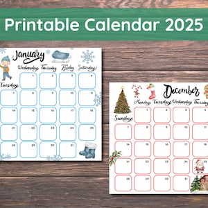 Printable Kids Calendars, 2025 Calendars,watercolor Calendars,printable ...