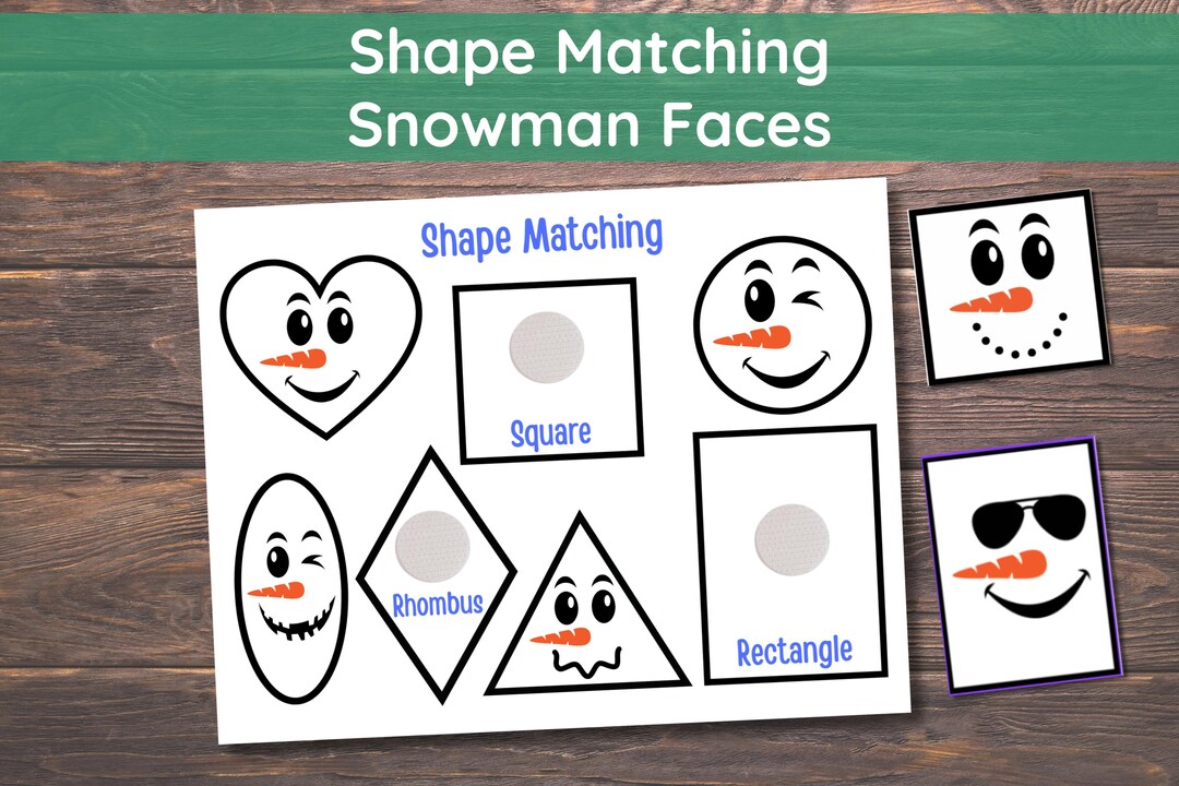 Shape Matching Snowman Faces, Winter Math Activity Page, Activity for ...