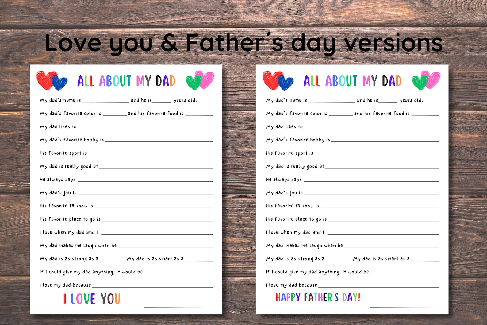 Father's Day Gift All About My Dad Printable | Dad's Birthday Gift ...