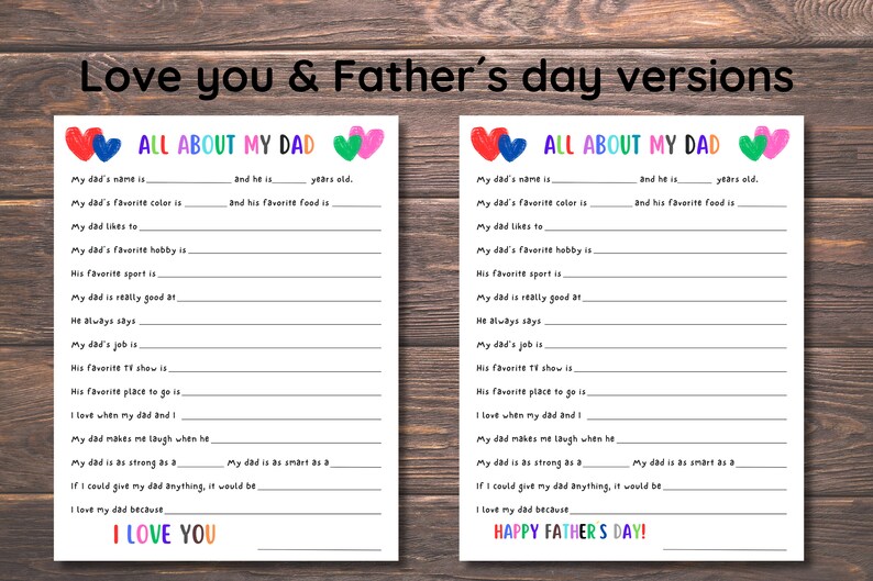 Father's Day Gift All About My Dad Printable | Dad's Birthday Gift ...