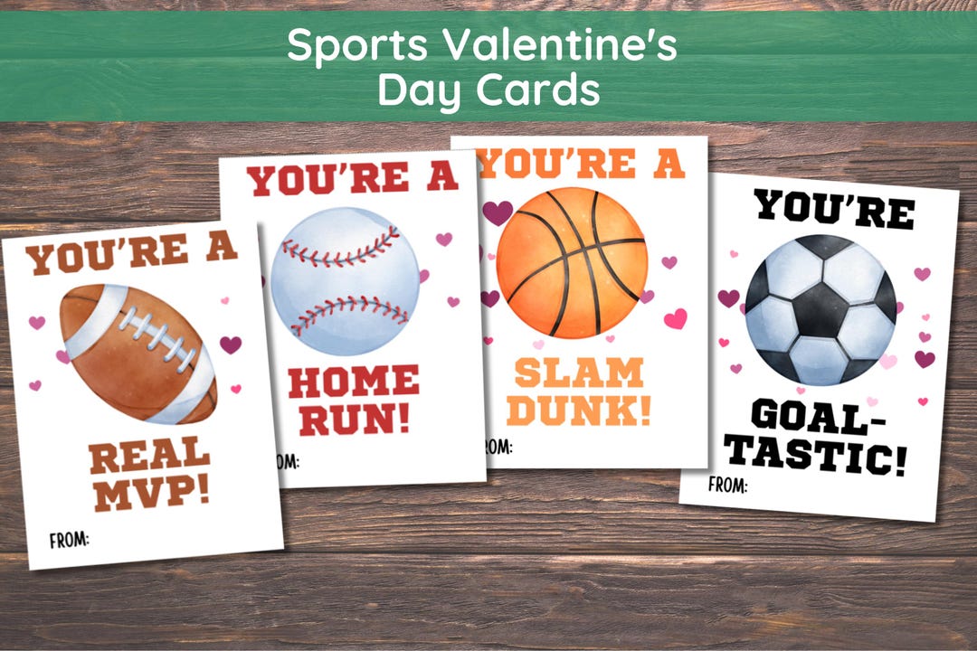 Printable Sports Valentine's Day Cards, Valentines Day Sport Tags, Kids ...