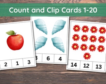 Count and Clip Cards #1-20 Printable Digital Download - Etsy