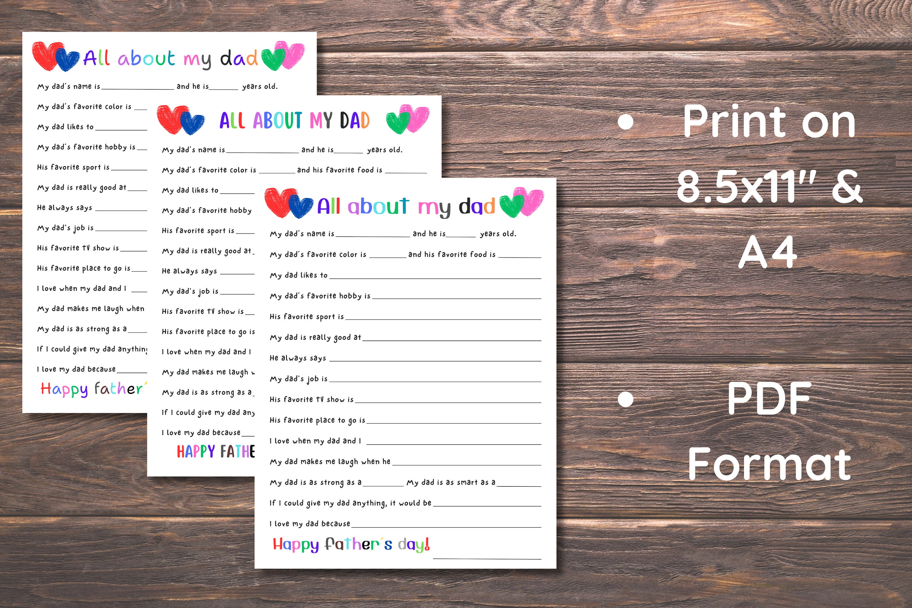 Father's Day Gift All About My Dad Printable | Dad's Birthday Gift ...