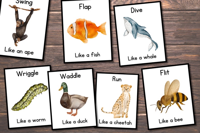 Animal Movement Cards Movement Activity Action Cards Circle - Etsy