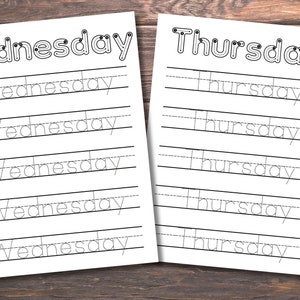 Days of the Week Tracing Worksheets / Tracing Printable for Pre-k ...