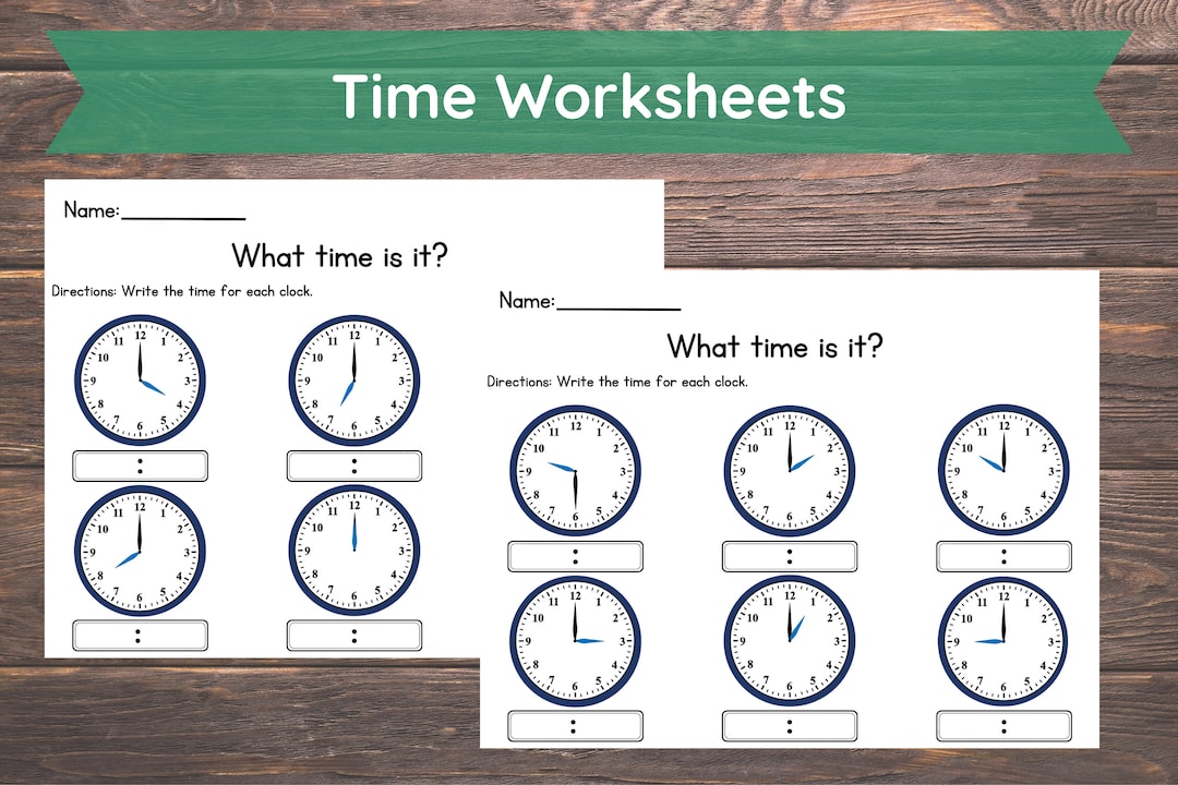 Buy 10 Telling Time to the Hour Worksheet, Kindergarten, First Grade ...
