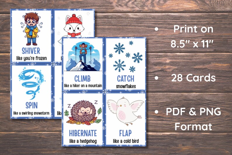 Winter Movement Cards, Winter Game, 28 Winter Flashcards, Educational ...