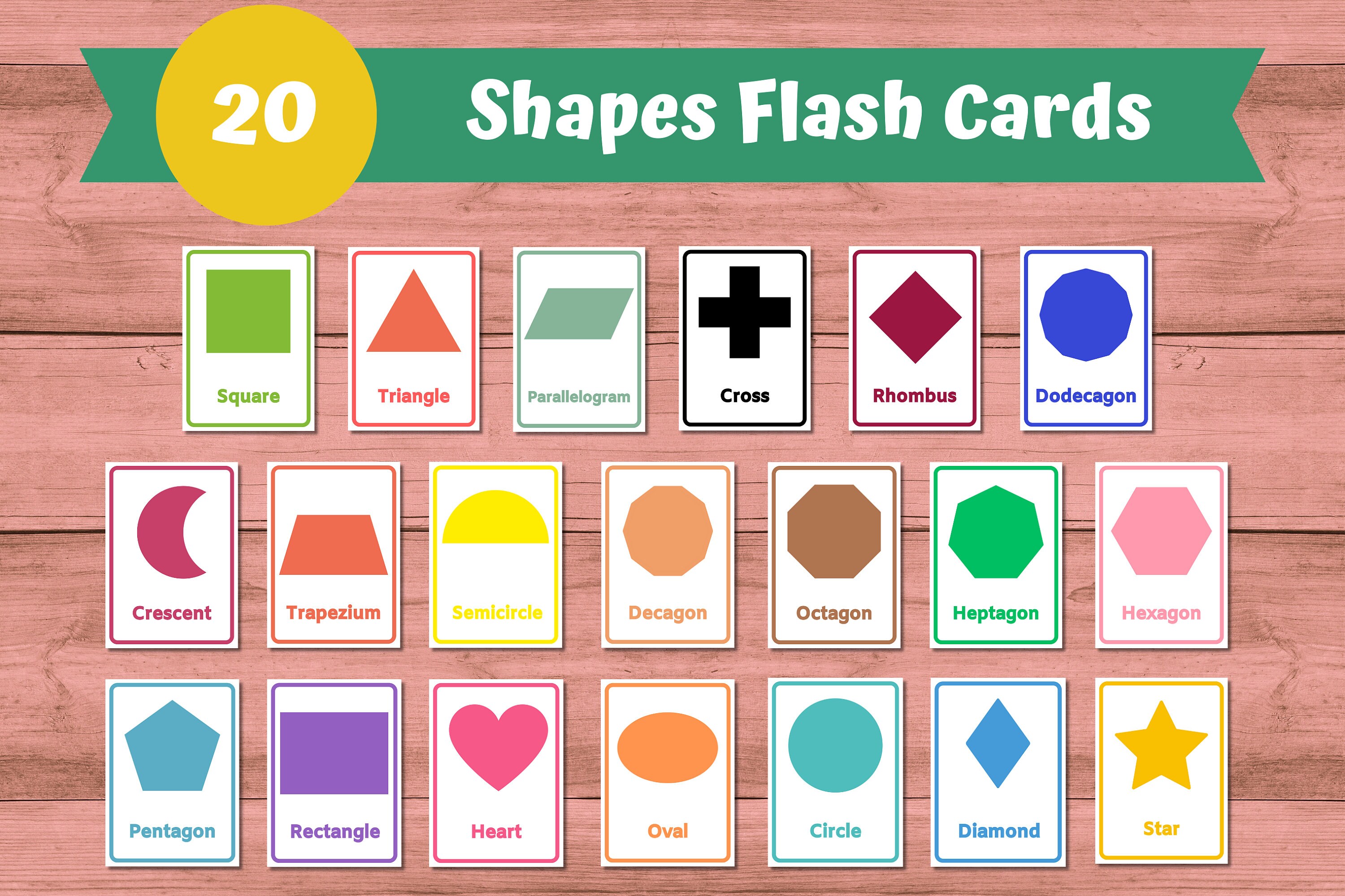 20 Rainbow Shapes Flash Cards, Preschool Materials, Homeschool ...
