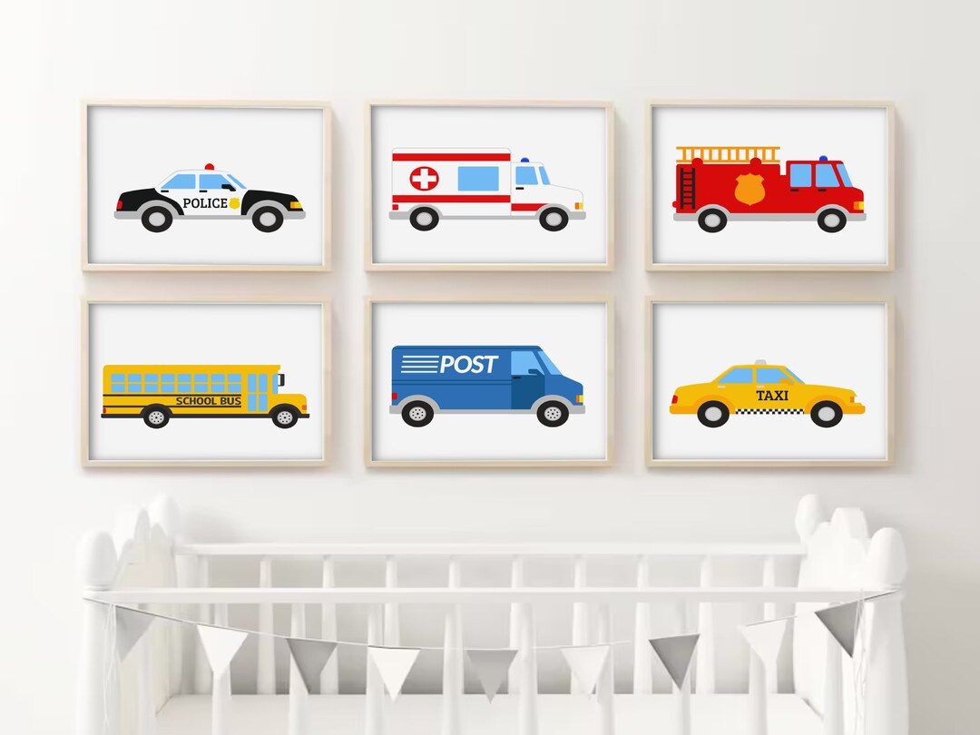 Vehicle Print Set of 12 Transportation Construction Boy Vehicle Nursery ...