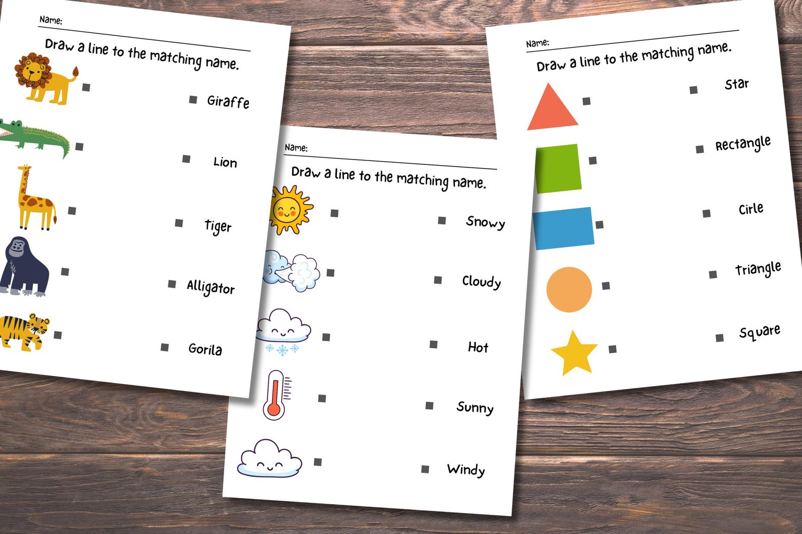 Printable Matching Names Worksheets, Match the Name, Kindergarten ...