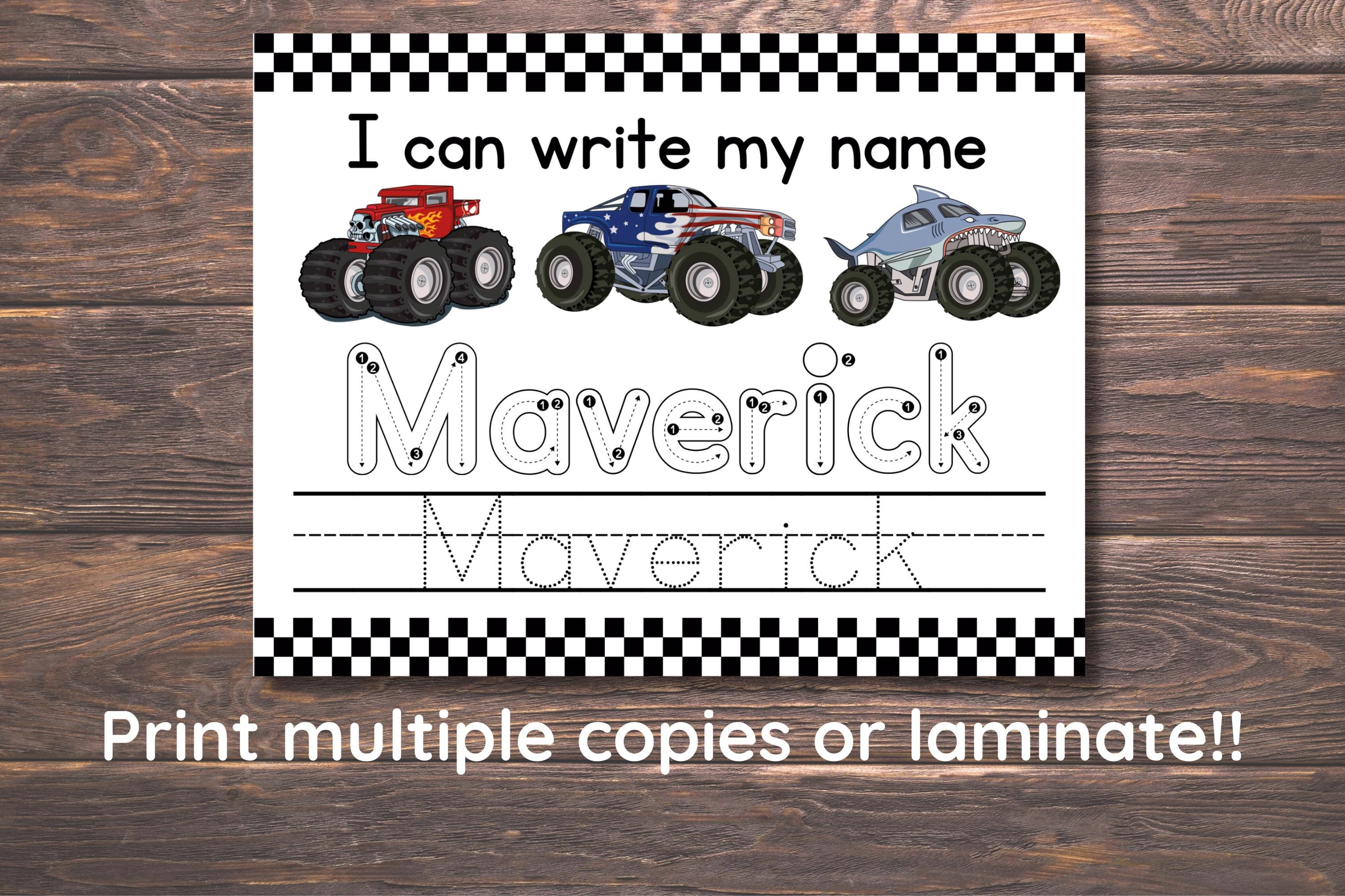 Monster Trucks Custom Name Tracing PDF | Personalized Handwriting ...