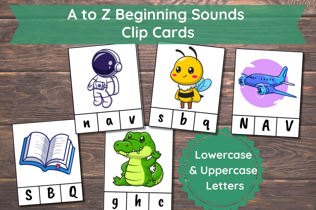 A to Z Beginning Sounds Clip Cards, Preschool Printable, Letter Sounds ...
