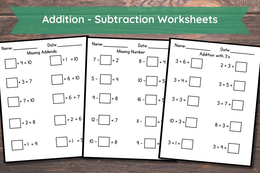 Math Worksheets - Printable - Instant Download - Addition - Subtraction ...