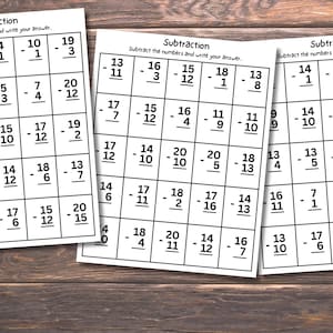 15 Printable Subtraction Fill in the Blanks Worksheets (numbers 1-20 ...