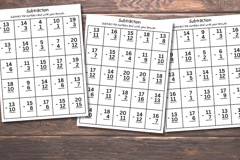 15 Printable Subtraction Fill in the Blanks Worksheets (numbers 1-20 ...