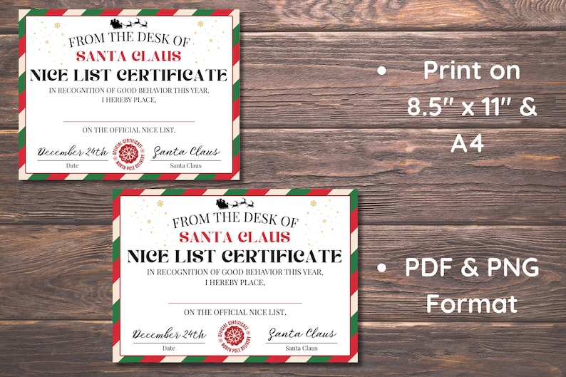 Nice List Certificate From Santa, Santa Nice List Certificate, Letter ...