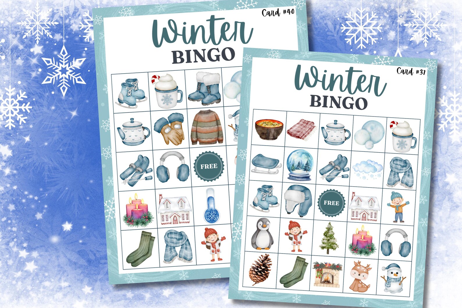 Winter Bingo, Printable Winter Bingo, Winter Bingo Cards Printable ...