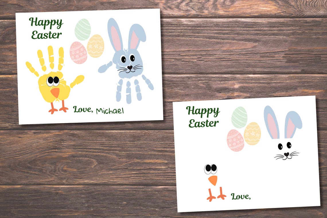 Easter Bunny Chick Handprint Art, Kids Easter Keepsake, Easter Crafts ...