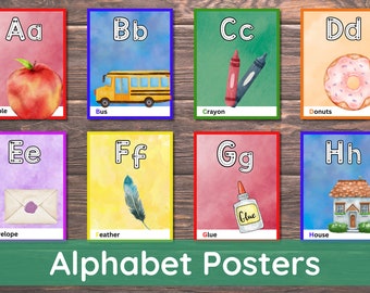 Alphabet Posters Letter Formation Rainbow Watercolors Classroom Decor ...