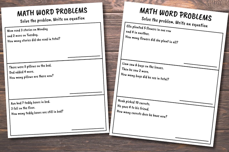 1st Grade Math Worksheet Printable - Word Problems, Addition ...