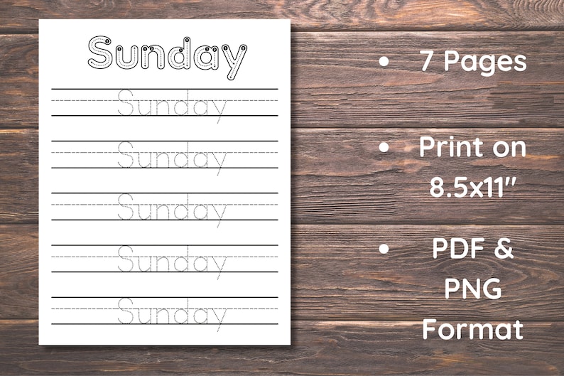 Days of the Week Tracing Worksheets / Tracing Printable for Pre-k ...