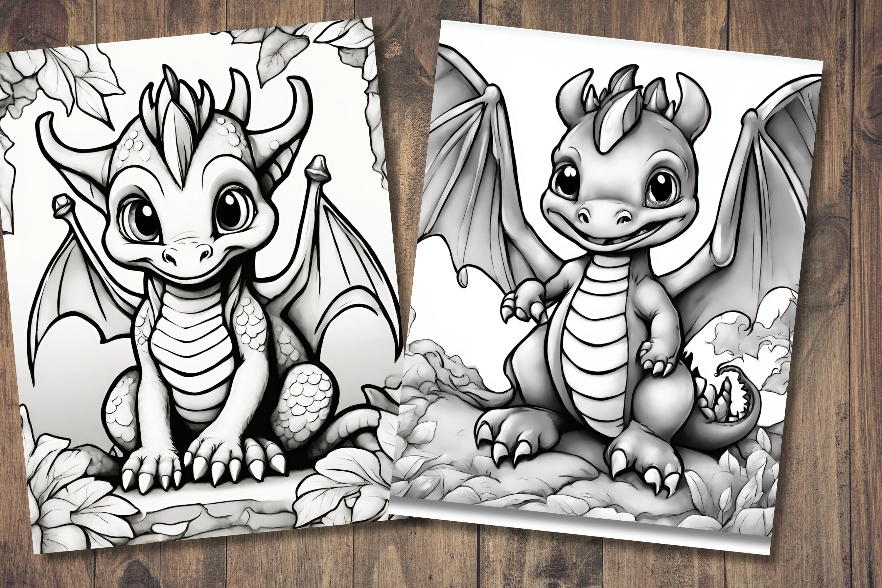 50 Baby Woodland Dragon Fantasy Coloring Page Book, Adults + Kids ...