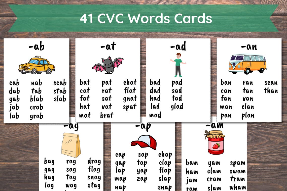 Learn to Read CVC Words, Phonics Cards Printable, CVC Word Family Lists ...