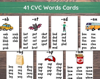 Learn to Read CVC Words, Phonics Cards Printable, Kindergarten Reading ...