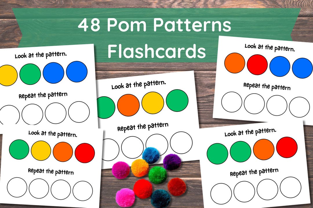 Pom Patterns - 48 Activity Cards- Montessori Learning Toy for Preschool ...
