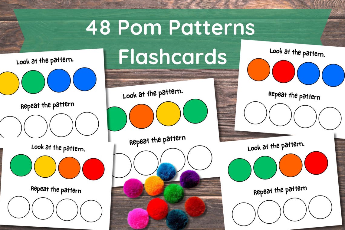 Pom Patterns - 48 Activity Cards- Montessori Learning Toy for Preschool ...