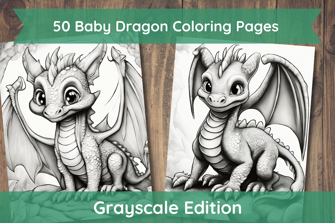 50 Baby Woodland Dragon Fantasy Coloring Page Book, Adults + Kids ...