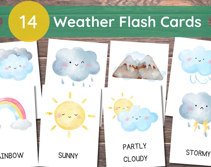 Weather Flash Cards for Kids, Toddler Weather Cards, Weather Cards ...