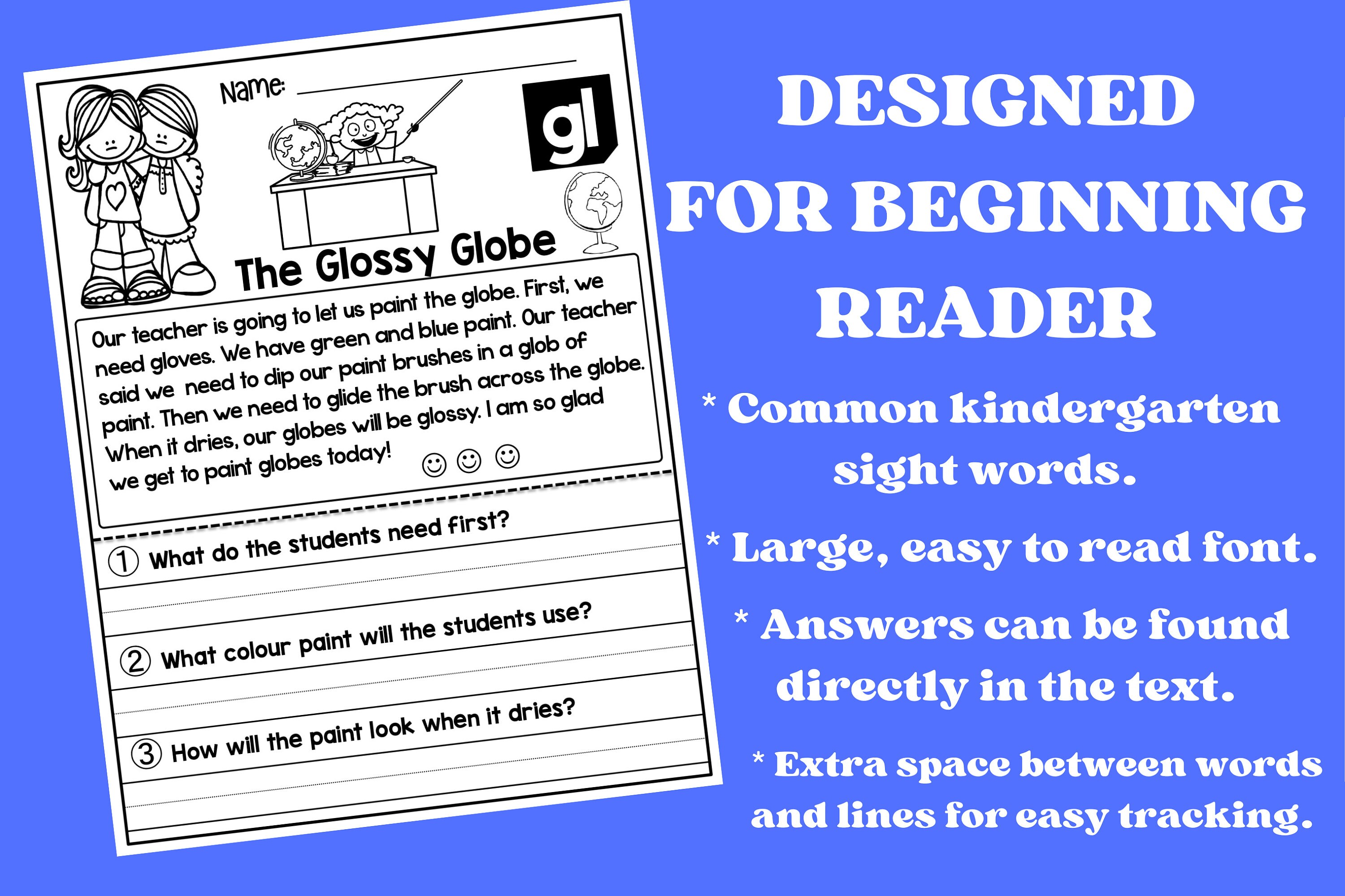 Kindergarten at Home Reading Worksheets Comprehension - Etsy