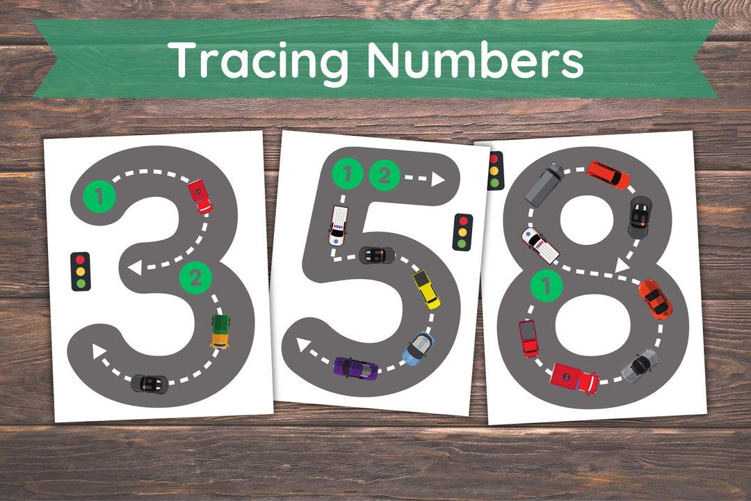 Number Tracing Posters & Flashcards, Vehicles and Roads, Printable ...