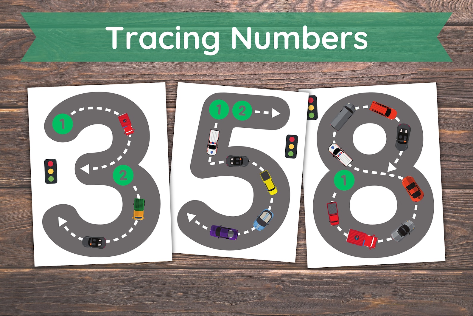 Number Tracing Posters & Flashcards, Vehicles and Roads, Printable ...