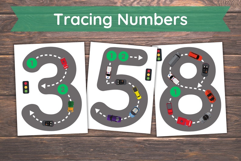 Number Tracing Posters & Flashcards Vehicles and Roads - Etsy